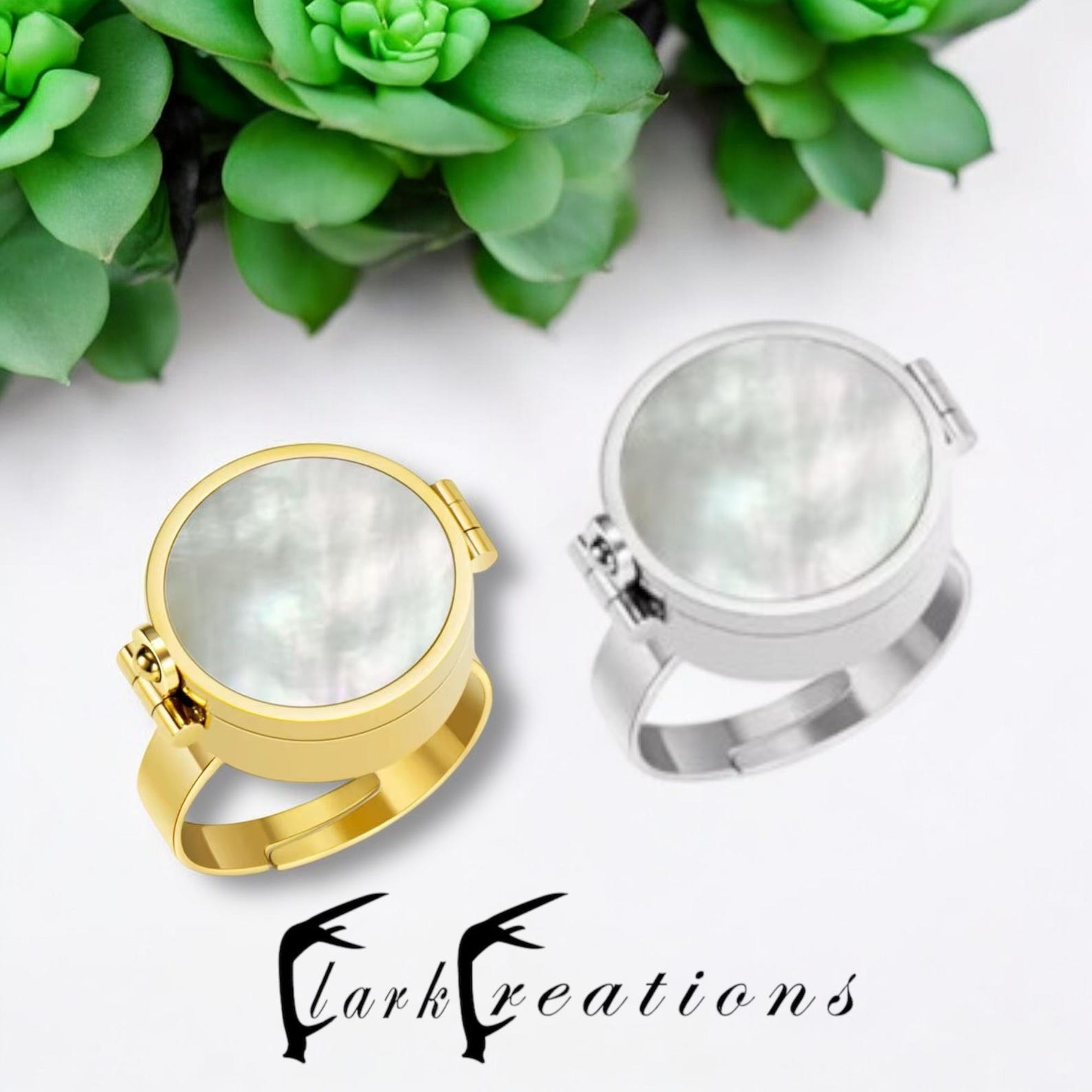 Pearl Lip Balm Locket Ring Adjustable in Gold or Silver. Shea Butter ...