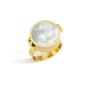 Pearl Lip Balm Locket Ring Adjustable in Gold or Silver. Shea Butter ...