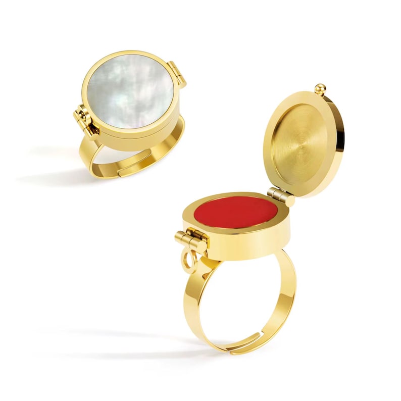 Pearl Lip Balm Locket Ring Adjustable in Gold or Silver. Shea Butter ...