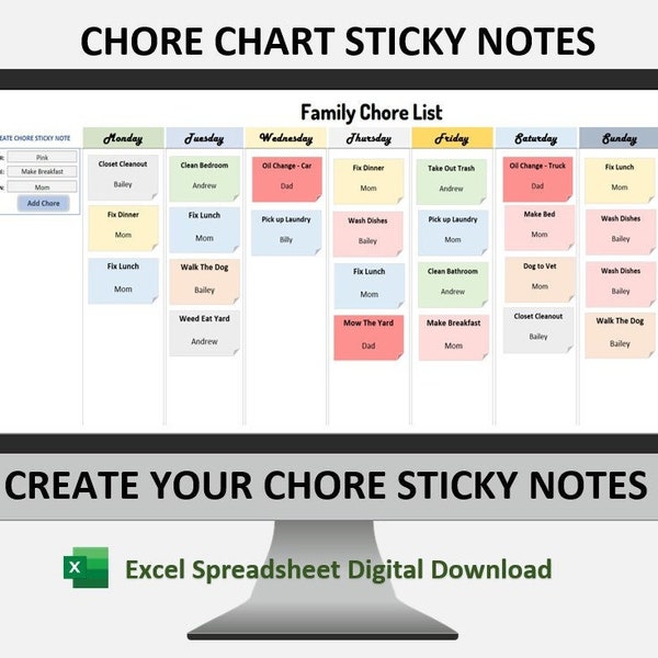 Excel Chore Chart Template - Etsy