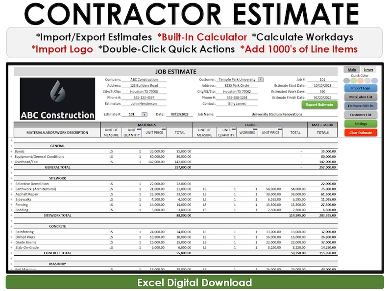 Construction Estimate Bid Template - Etsy