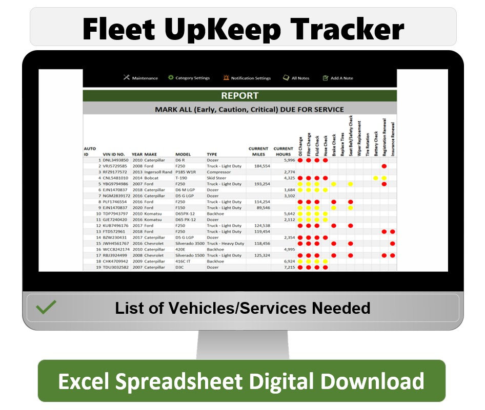 Fleet Maintenance Tracker: Vehicle & Asset Management (excel) - Etsy