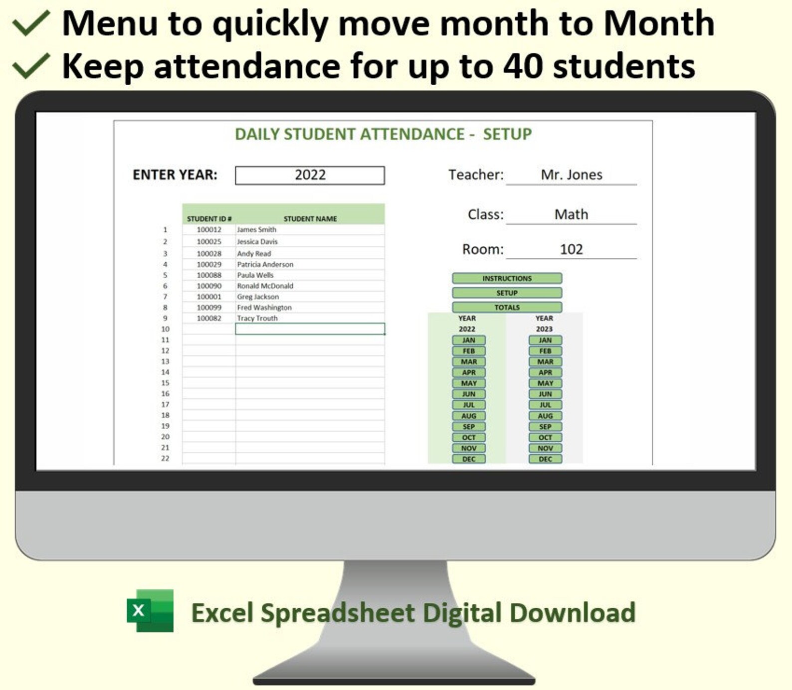 School Attendance | Student Attendance | Daily Attendance Excel ...