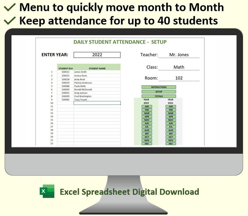 School Attendance | Student Attendance | Daily Attendance Excel ...