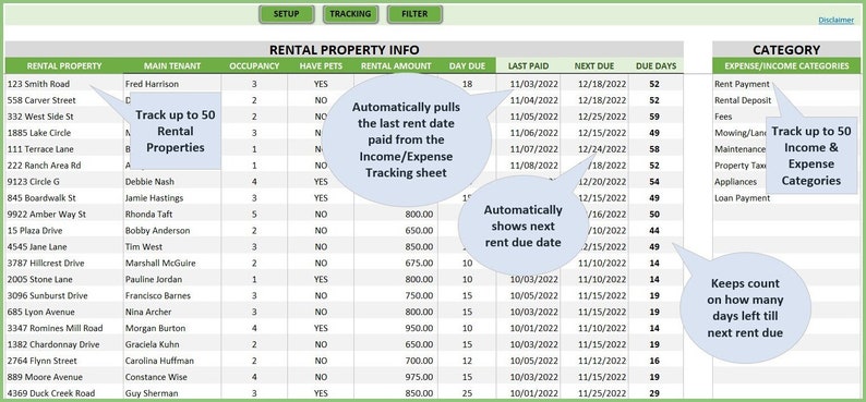 Rental Property Tracker Spreadsheet Property Income and Expenses ...