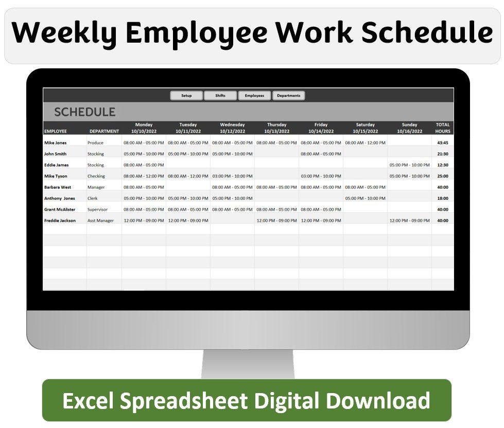 Weekly Employee Schedule Template: Automated Excel Spreadsheet (digital ...