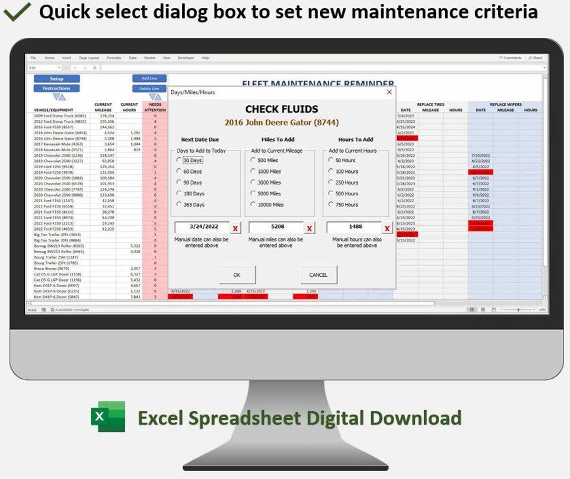 Vehicle Fleet Maintenance Tracker: Excel Spreadsheet (digital Download ...