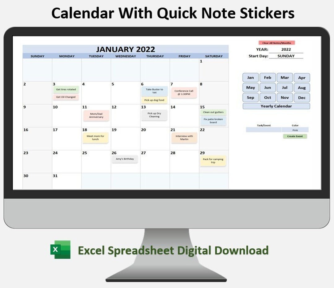 Monthly Sticky Note Planner Calendar Template Spreadsheet - Etsy