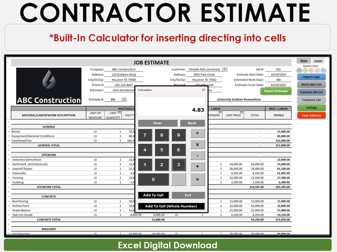 Construction Estimate Bid Template - Etsy