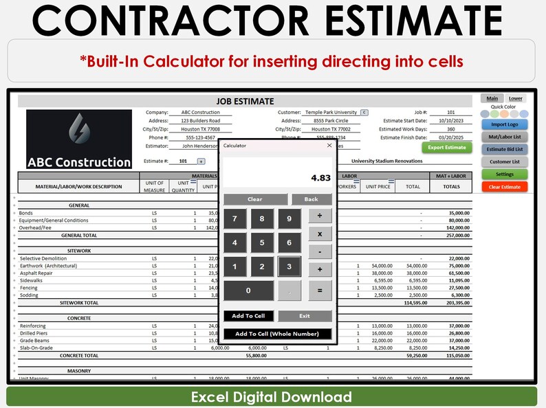 Construction Estimate Bid Template - Etsy
