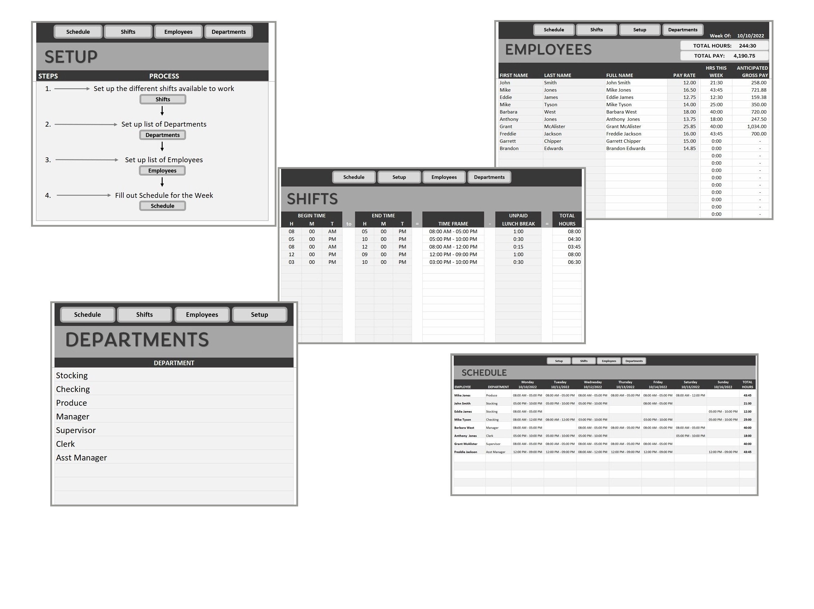Weekly Employee Schedule Template: Automated Excel Spreadsheet (digital ...