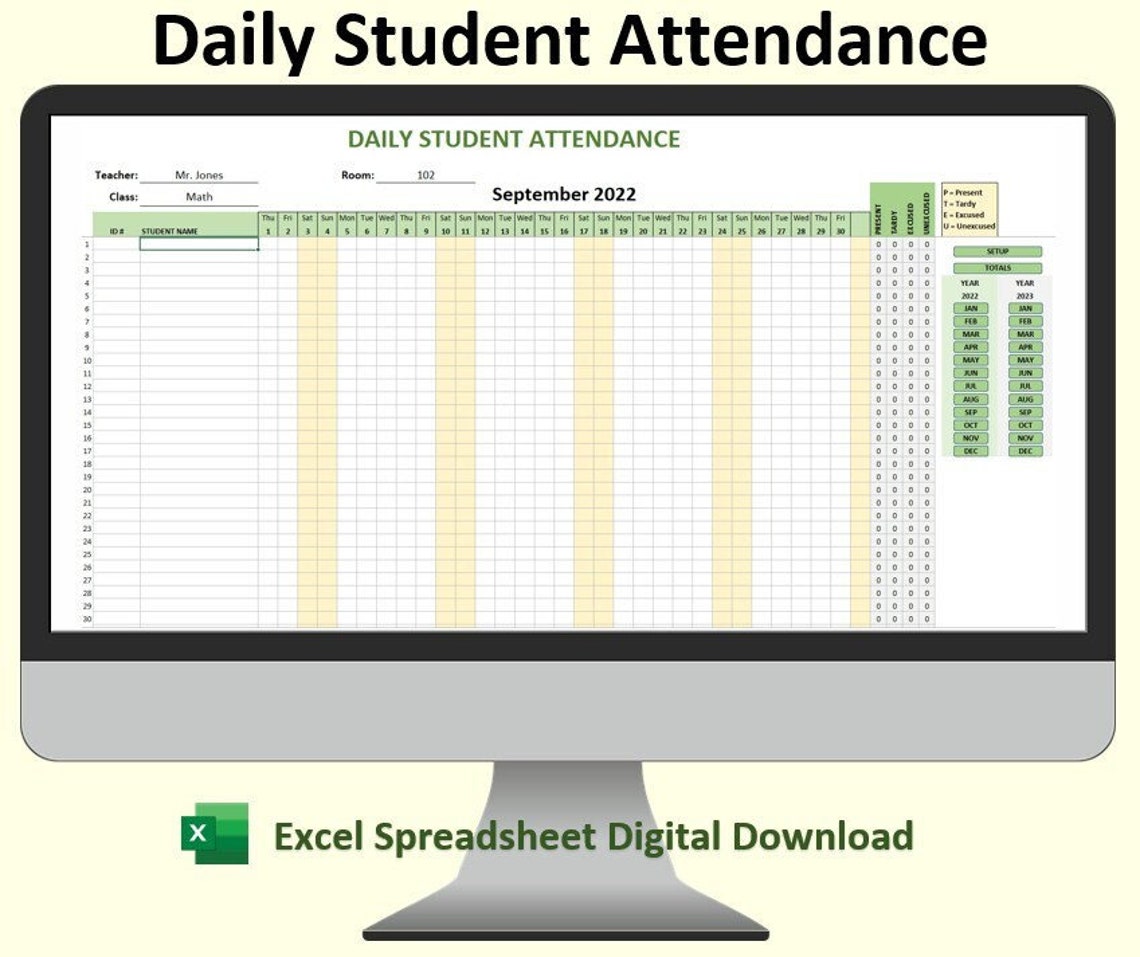 School Attendance | Student Attendance | Daily Attendance Excel ...