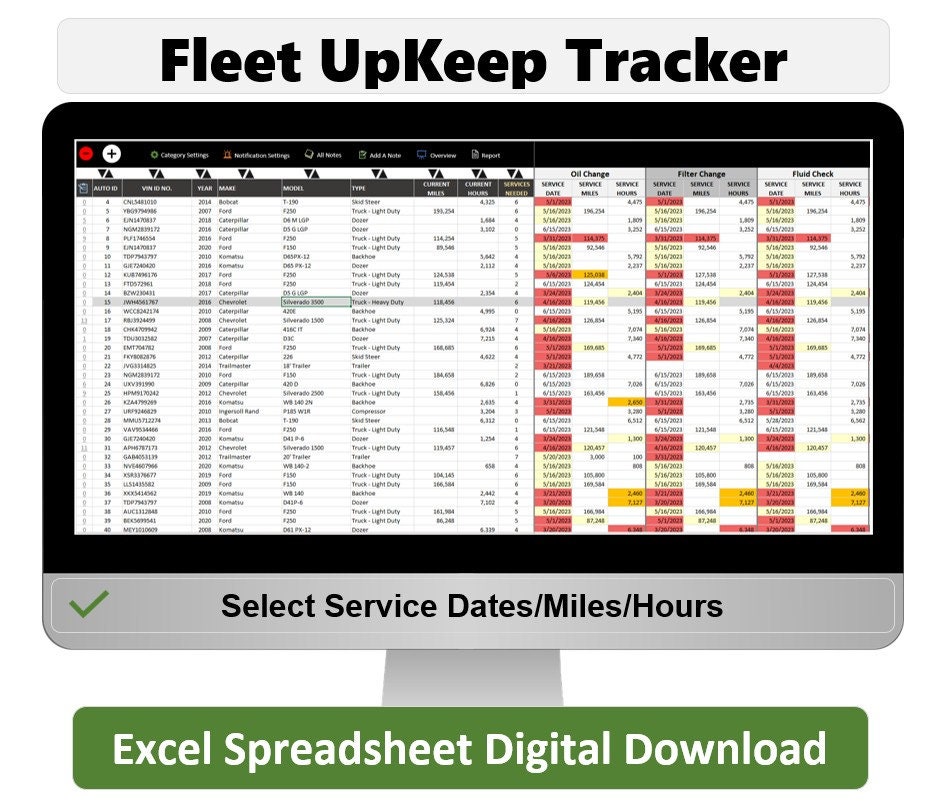 Fleet Maintenance Tracker: Vehicle & Asset Management (excel) - Etsy