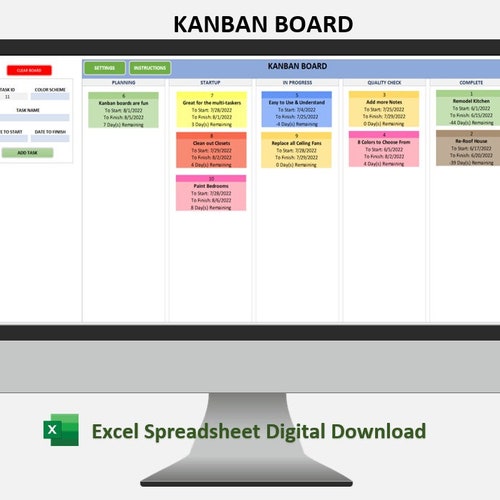 Kanban Board Excel Template Agile Project Management Task Etsy