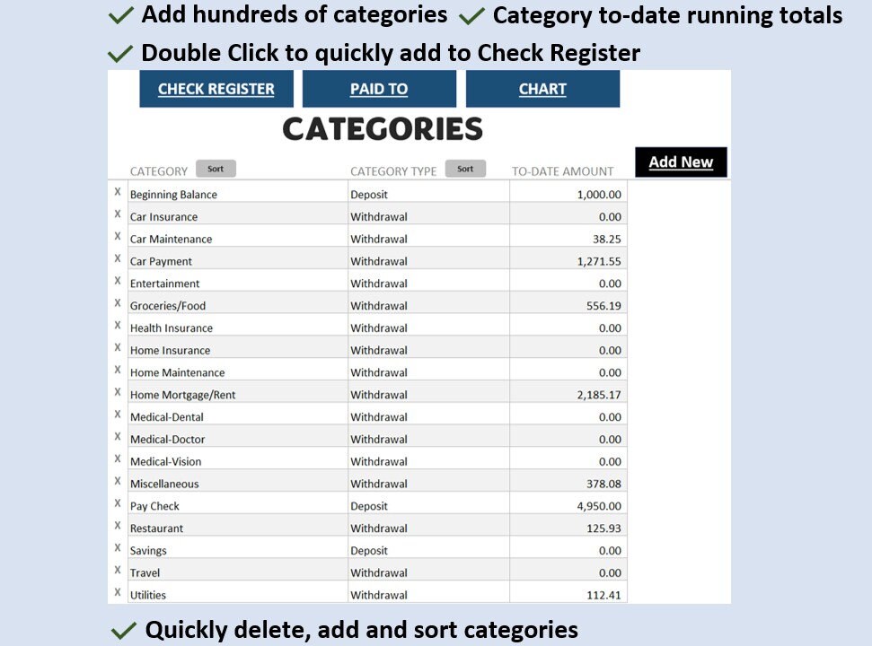 Check Register Excel Spreadsheet - Etsy