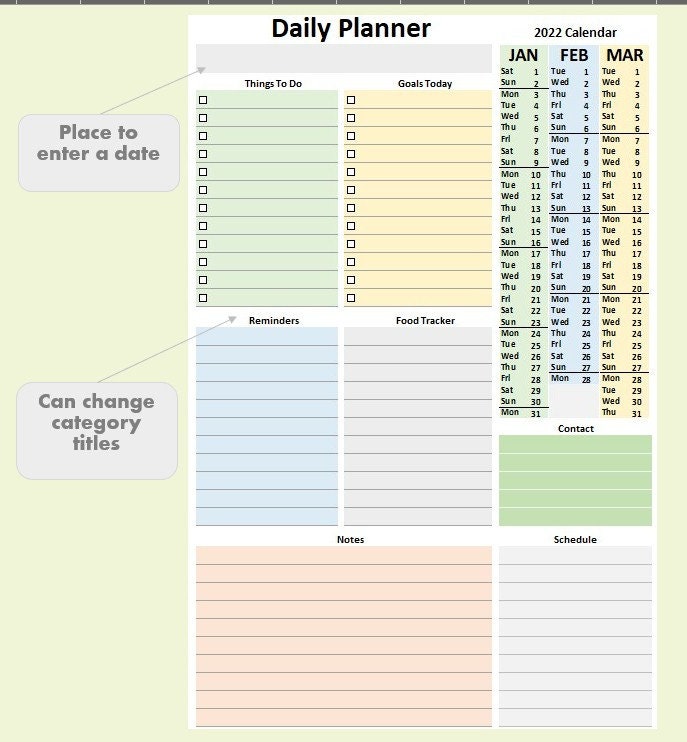 Daily Planner Printable Excel Spreadsheet - Etsy