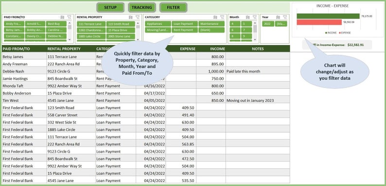 Rental Property Tracker Spreadsheet: Income & Expenses (excel Template ...