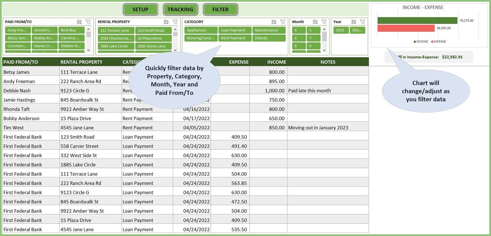 Rental Property Tracker Spreadsheet: Income & Expenses (excel Template ...