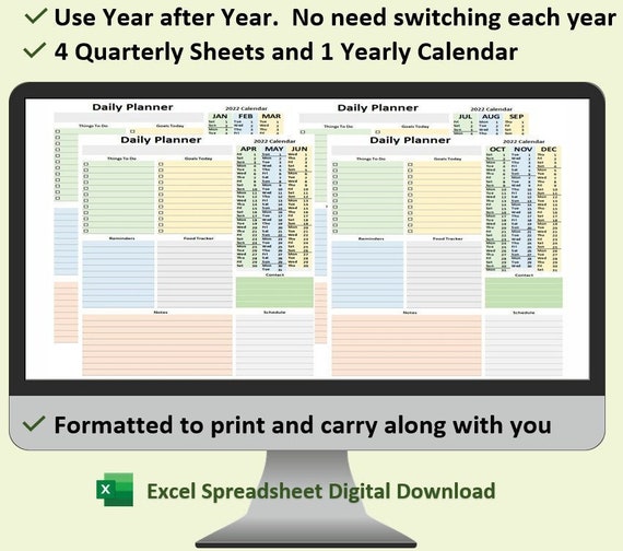 Daily Planner Printable Excel Spreadsheet - Etsy