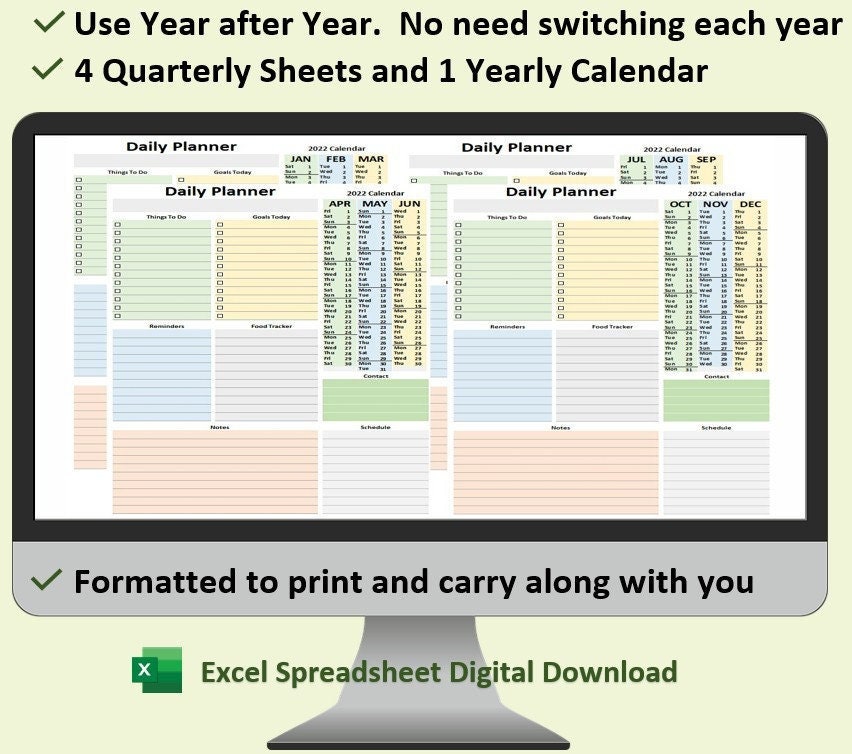 Daily Planner Printable Excel Spreadsheet - Etsy