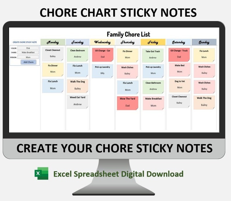 Chore Chart for Kids and Parents, Excel Spreadsheet Template - Etsy