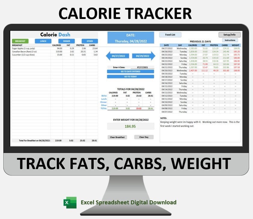 Daily Food Tracker and Calorie Counter | Calories, Fats, Proteins ...
