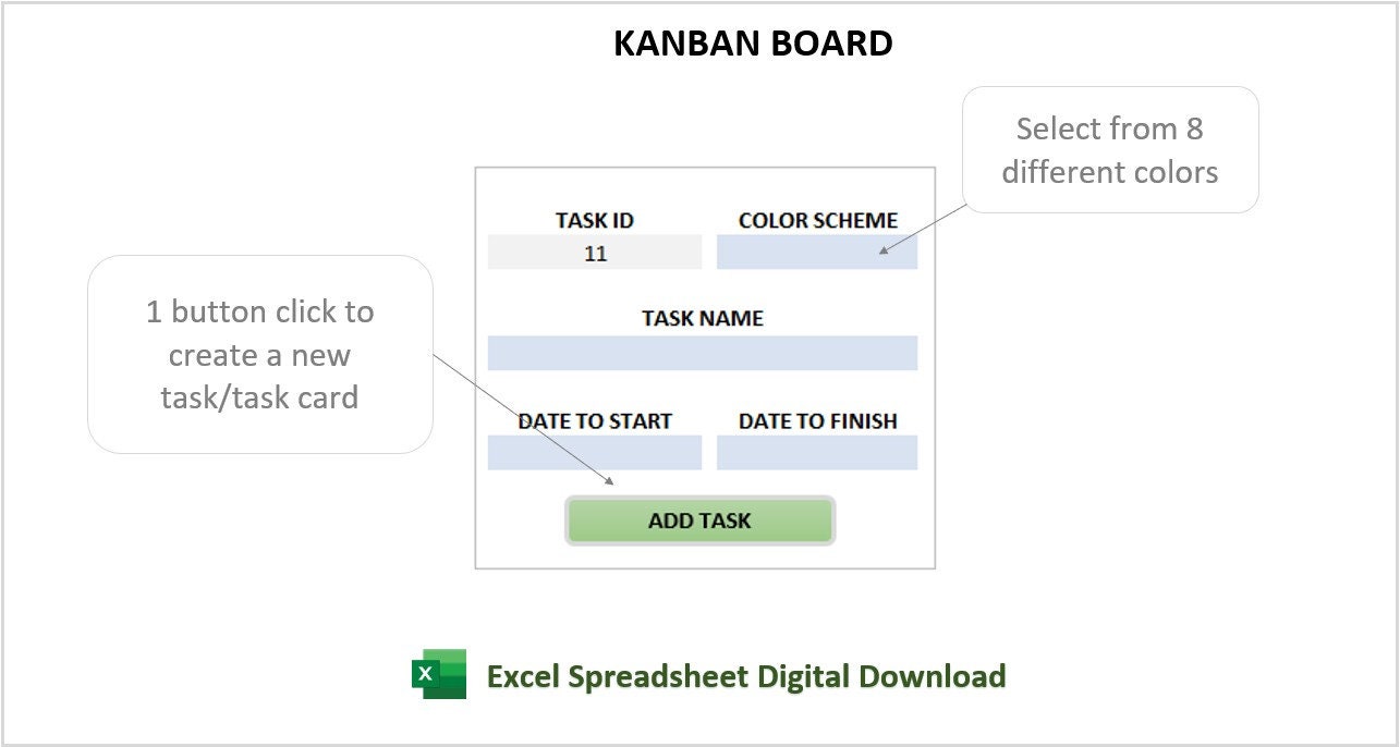 Kanban Board | Task Manager Excel Spreadsheet Template - Etsy