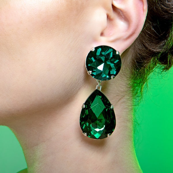 Large Green Earrings - Etsy