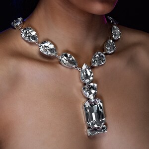 Faux Diamond Austrian Crystal Pendant Necklace Dramatic Necklace With ...