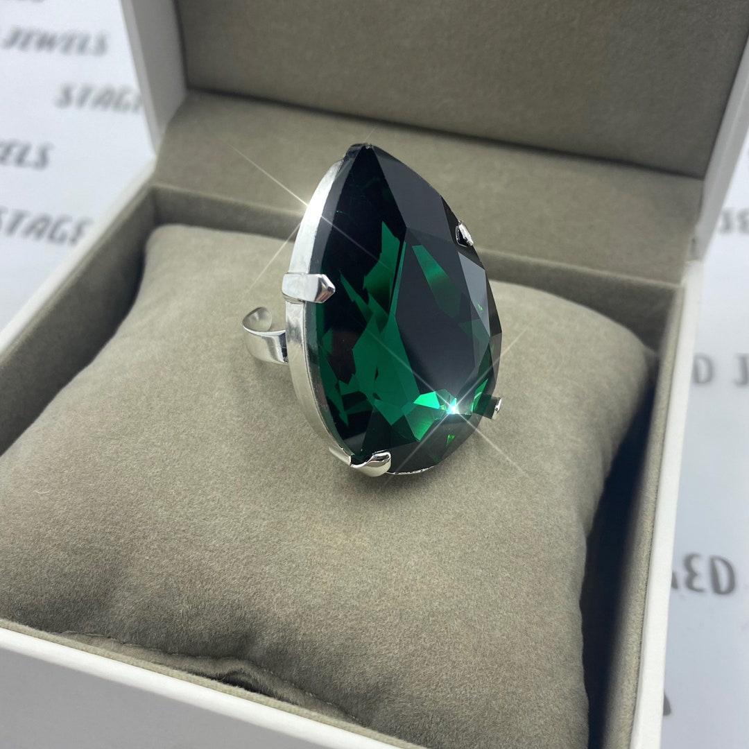 Oversized Emerald Statement Ring Adjustable Band Ring Imitation Jewels Faux Diamond Extra Large ...