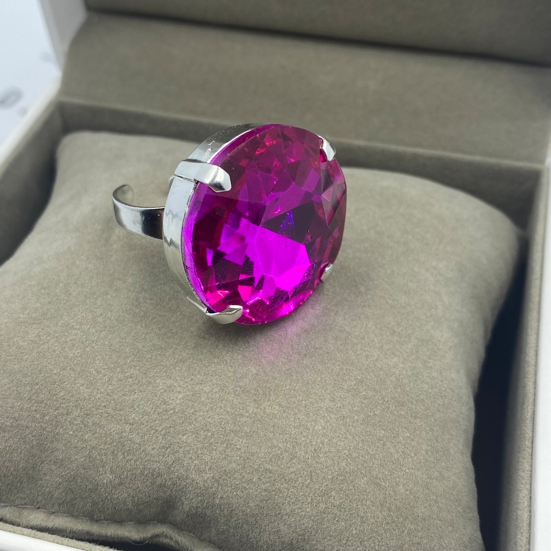 HOT PINK Statement Ring Adjustable Ring Imitation Jewels Faux Diamond ...