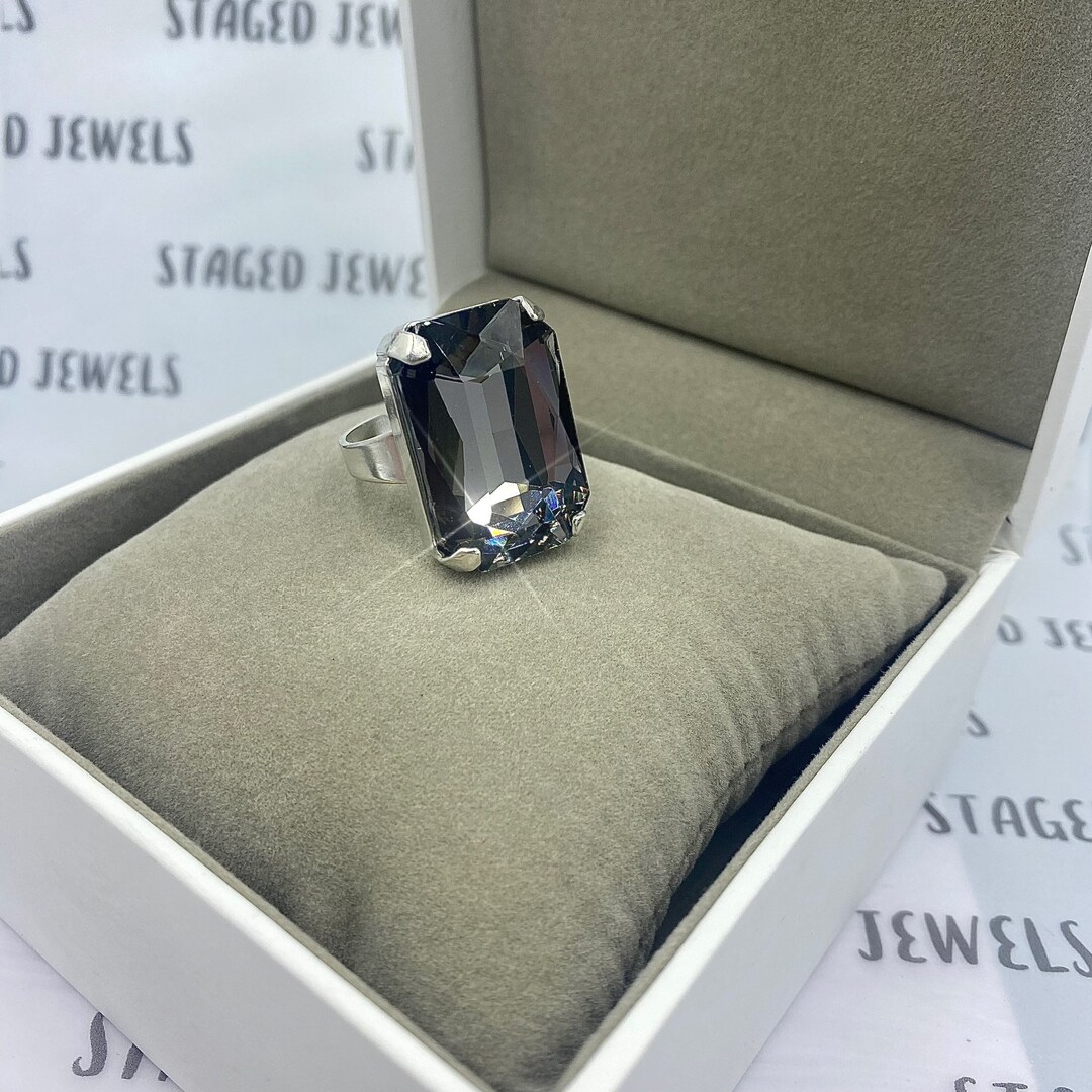 Smoked Faux Diamond Occasion Ring Grey Diamond Evening Wear Crystal ...