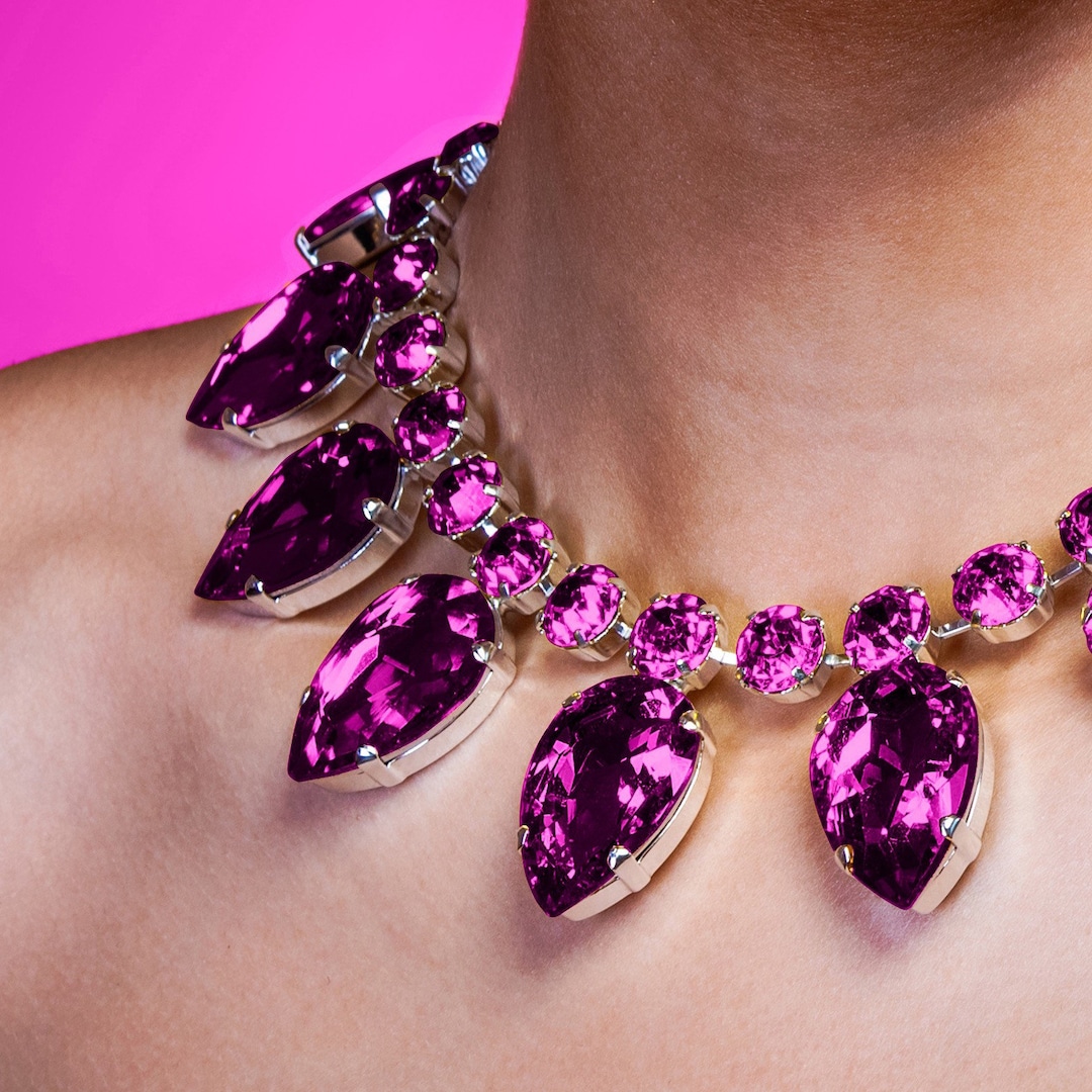 Pink Austrian Crystal Necklace Hot Pink Stones Glamorous Dress Necklace ...