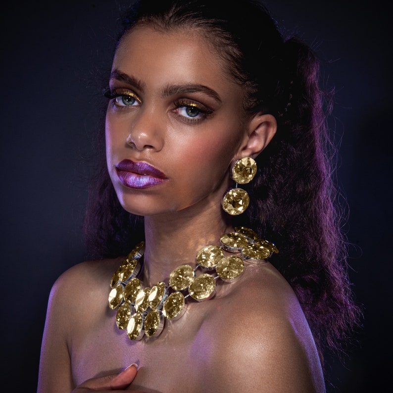 Gold Shadow Crystal Necklace Set Drag Queen Necklace - Etsy UK