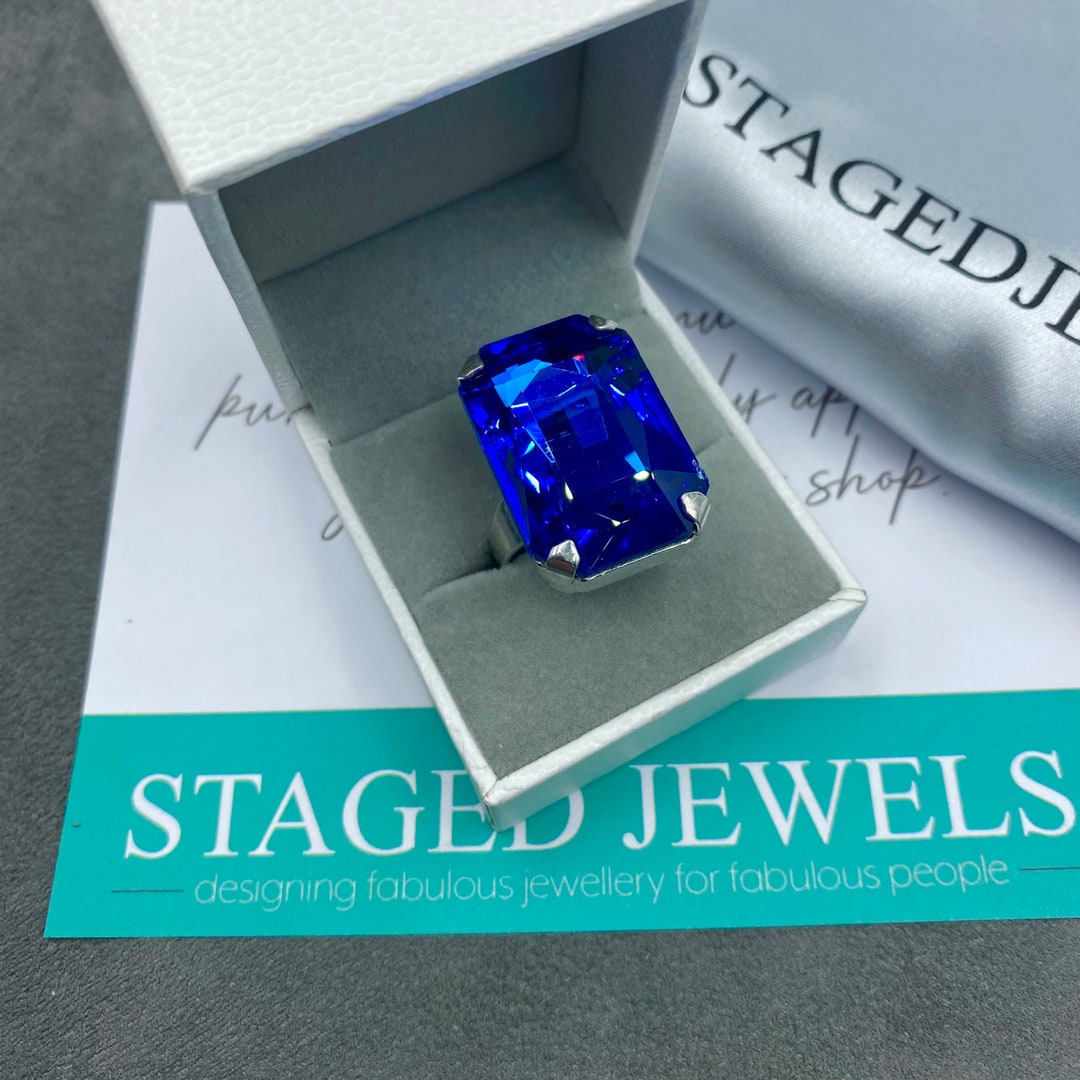 Sapphire Blue Austrian Crystal Ring Blue Jewels Fully Adjustable Size ...