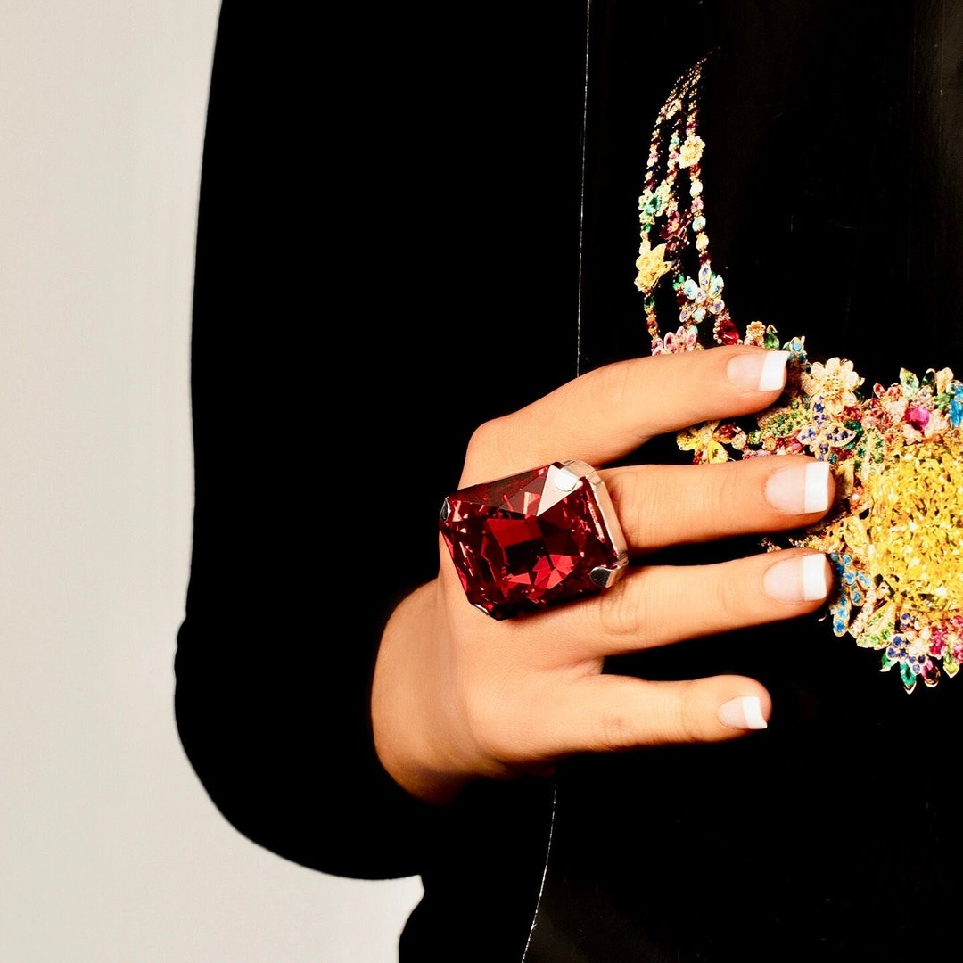 Dramatic Ruby Red Crystal Ring 40x30mm Adjustable Band for Free Sizing ...