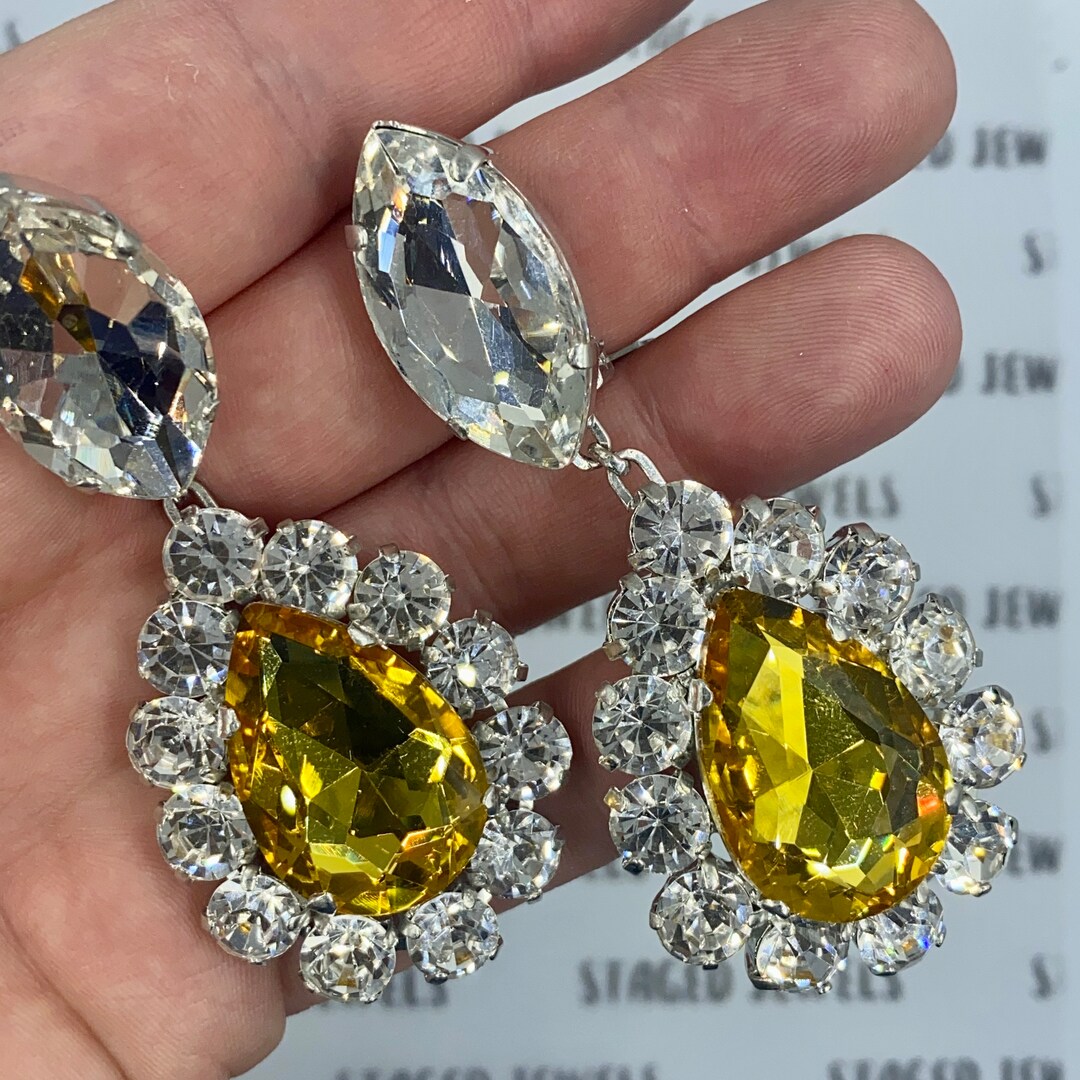 Golden Yellow Teardrop Suspended Earrings Bright Yellow Earrings in ...