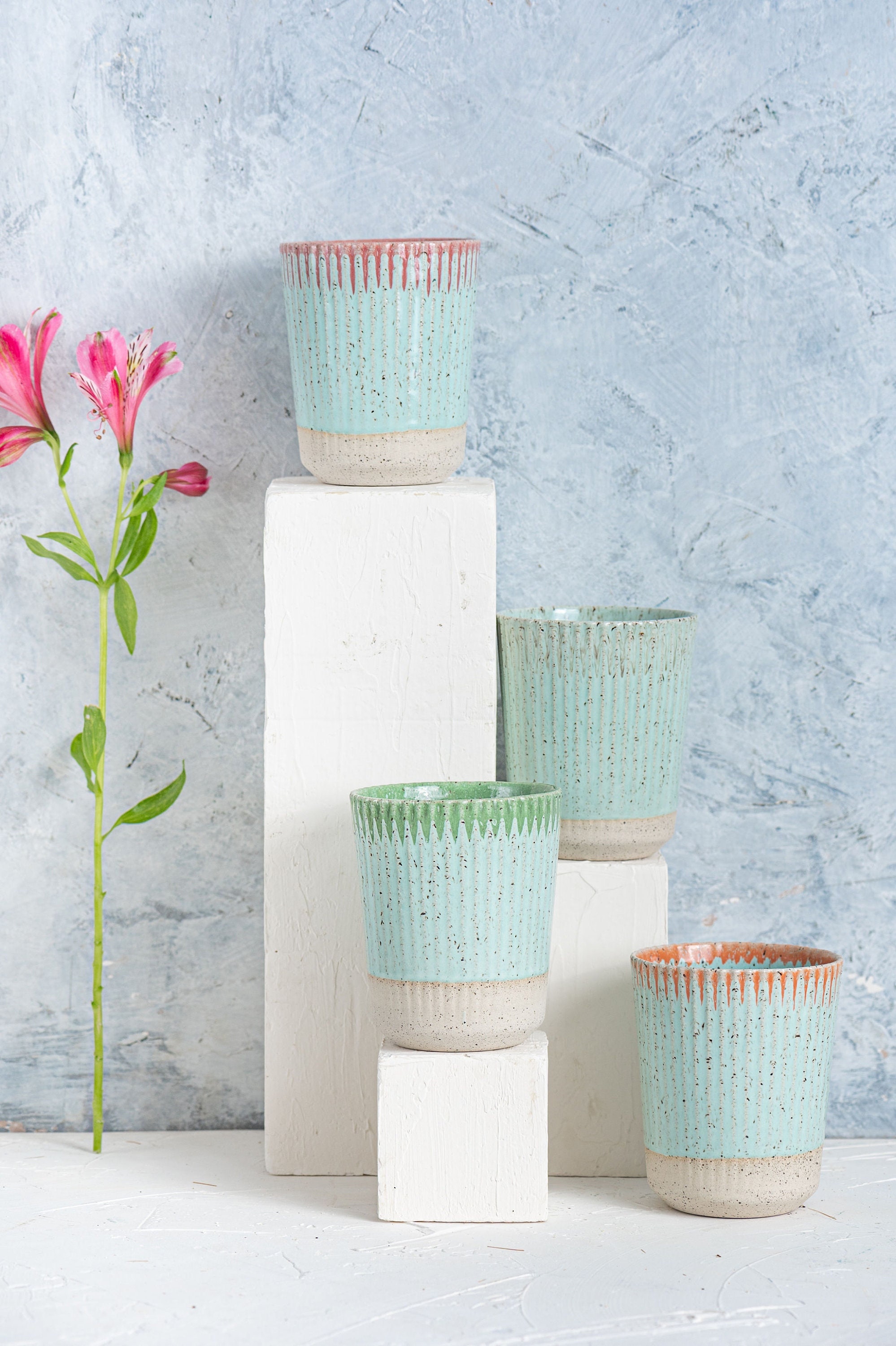 Set of 4 Ceramic Mugs, Pottery Mug Set, Ceramic Mug Set, Nordic Ceramic ...