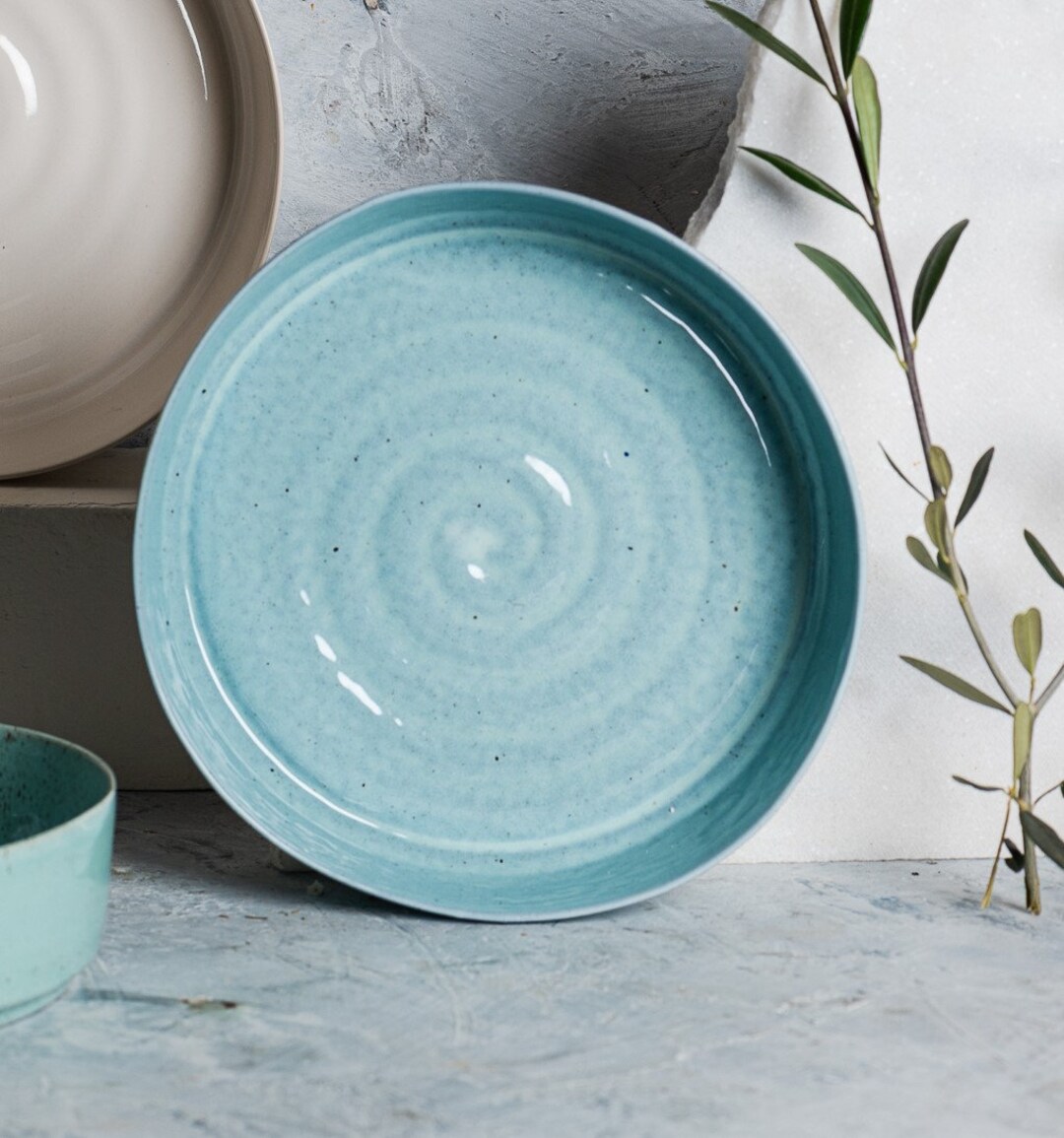 Blue Round Ceramic Baking Dish, Pottery Dinnerware, Grandmother Gift ...