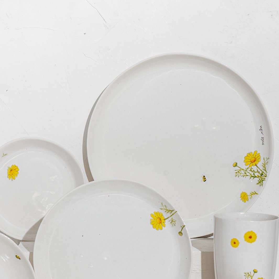 White Ceramic Dinner Plates Set, Floral Ceramic Plate, Main Course ...