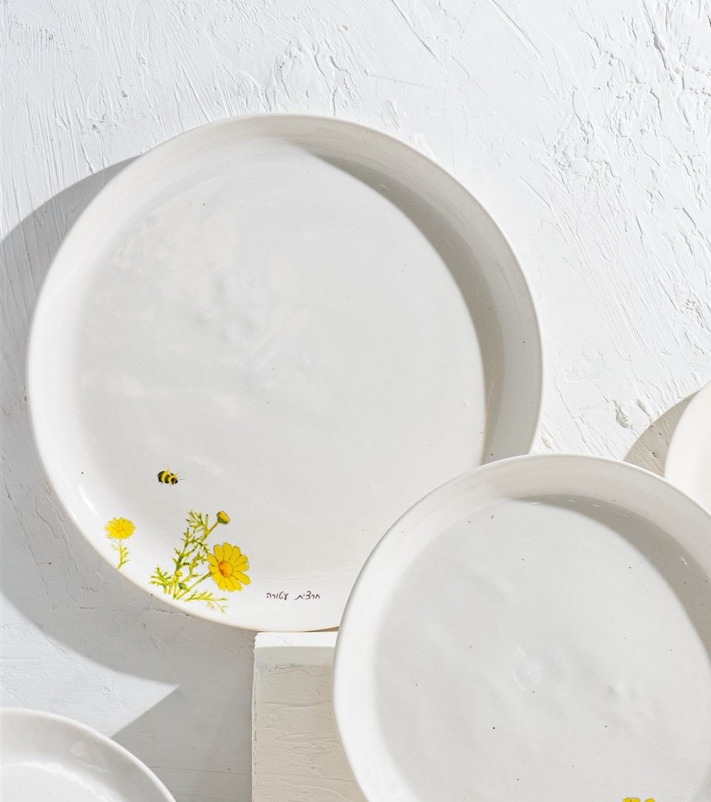 White Ceramic Dinner Plates Set, Floral Ceramic Plate, Main Course ...