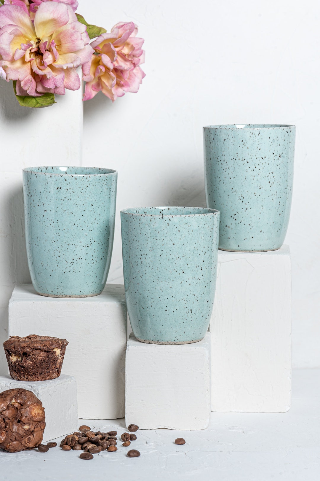 Ceramic Mugs 3 Set, Mugs Without Handles, Pottery Mug Set, Ceramic ...