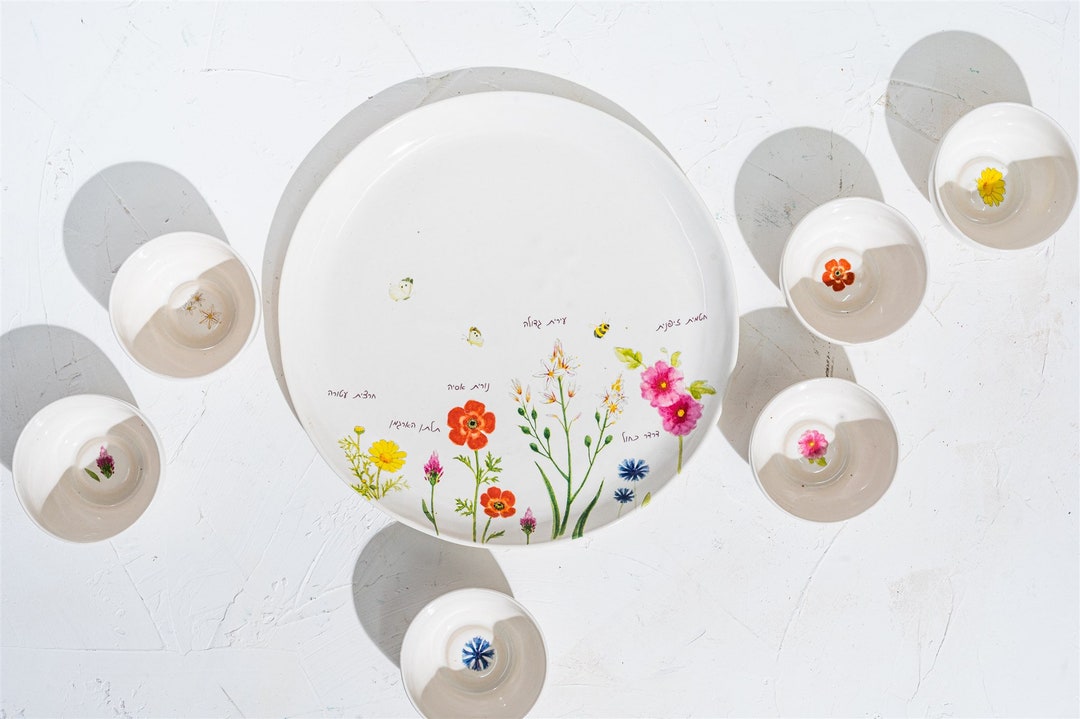 Floral Plate and 6 Bowls, Spring Flowers Plate and Bowls, Tapas Bowl ...