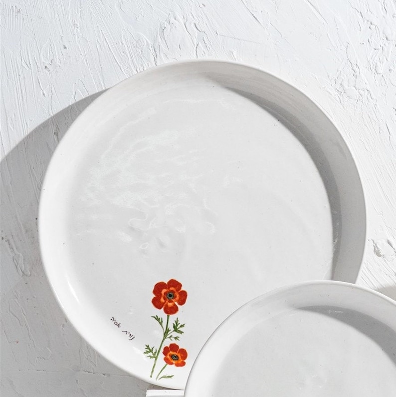 White Ceramic Dinner Plates Set, Floral Ceramic Plate, Main Course ...