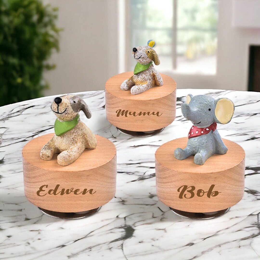 Handmade Custom Animal Rotate Wooden Engraved Music Box, Personalised ...