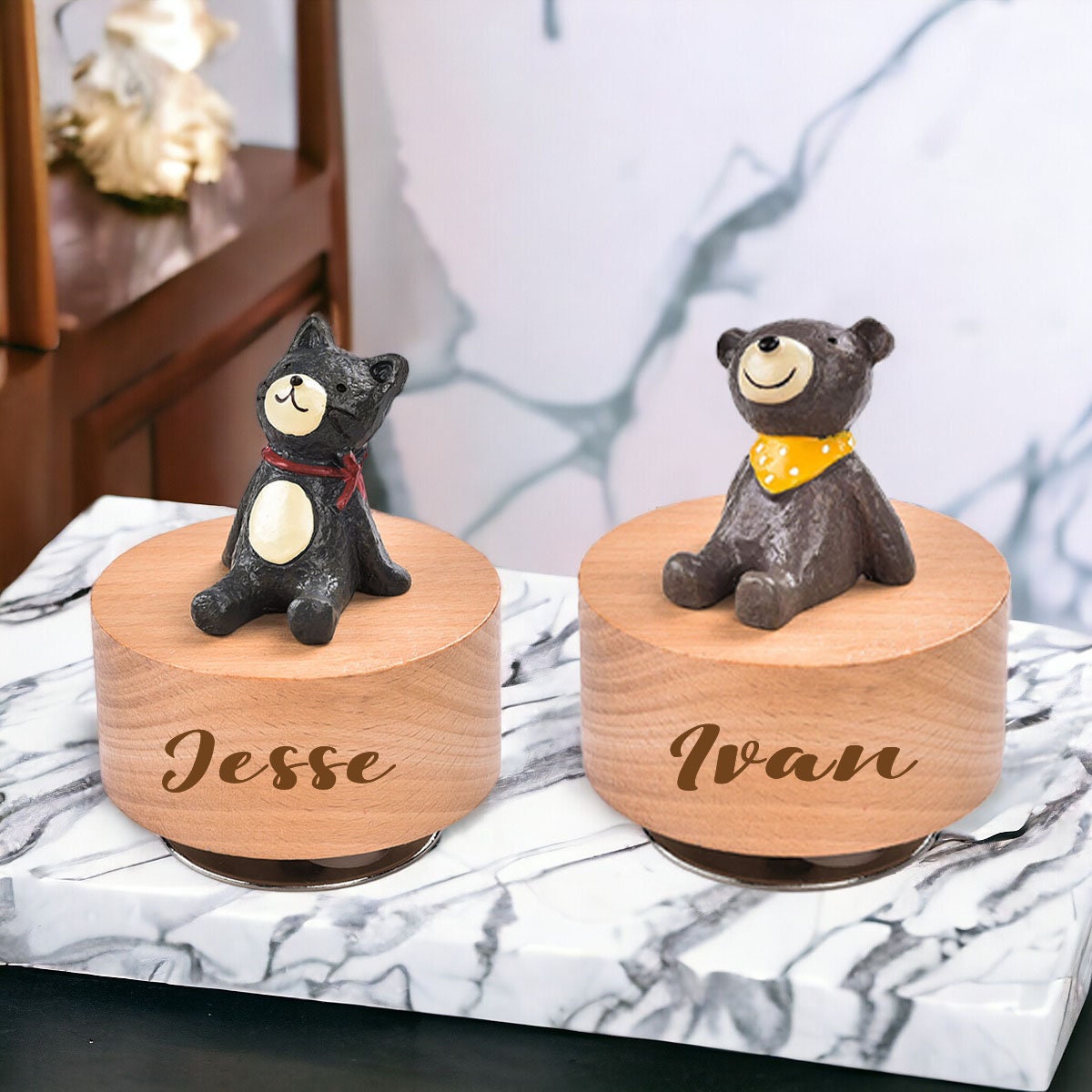 Handmade Custom Animal Rotate Wooden Engraved Music Box, Personalised ...