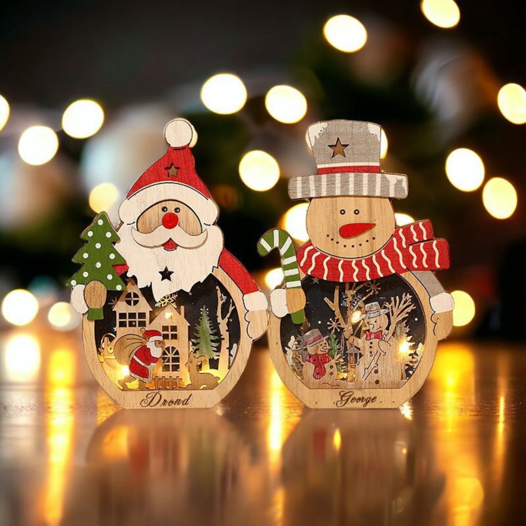 Personalized Wood Christmas Ornaments Custom LED Christmas - Etsy UK