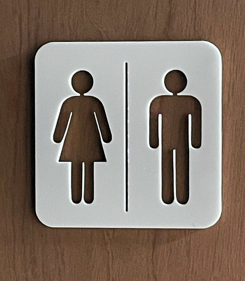 Modern Toilet Door Sign | White Black Silver Mirror | Acrylic ...