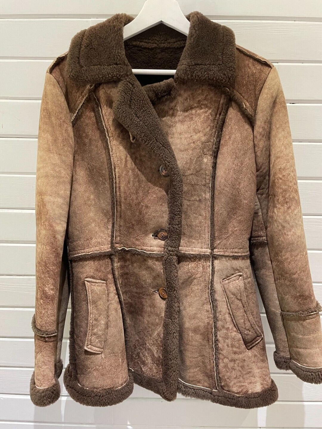 VTG Cosa Nova Shearling Suede Sheepskin Duffle Rancher Marlboro Coat ...