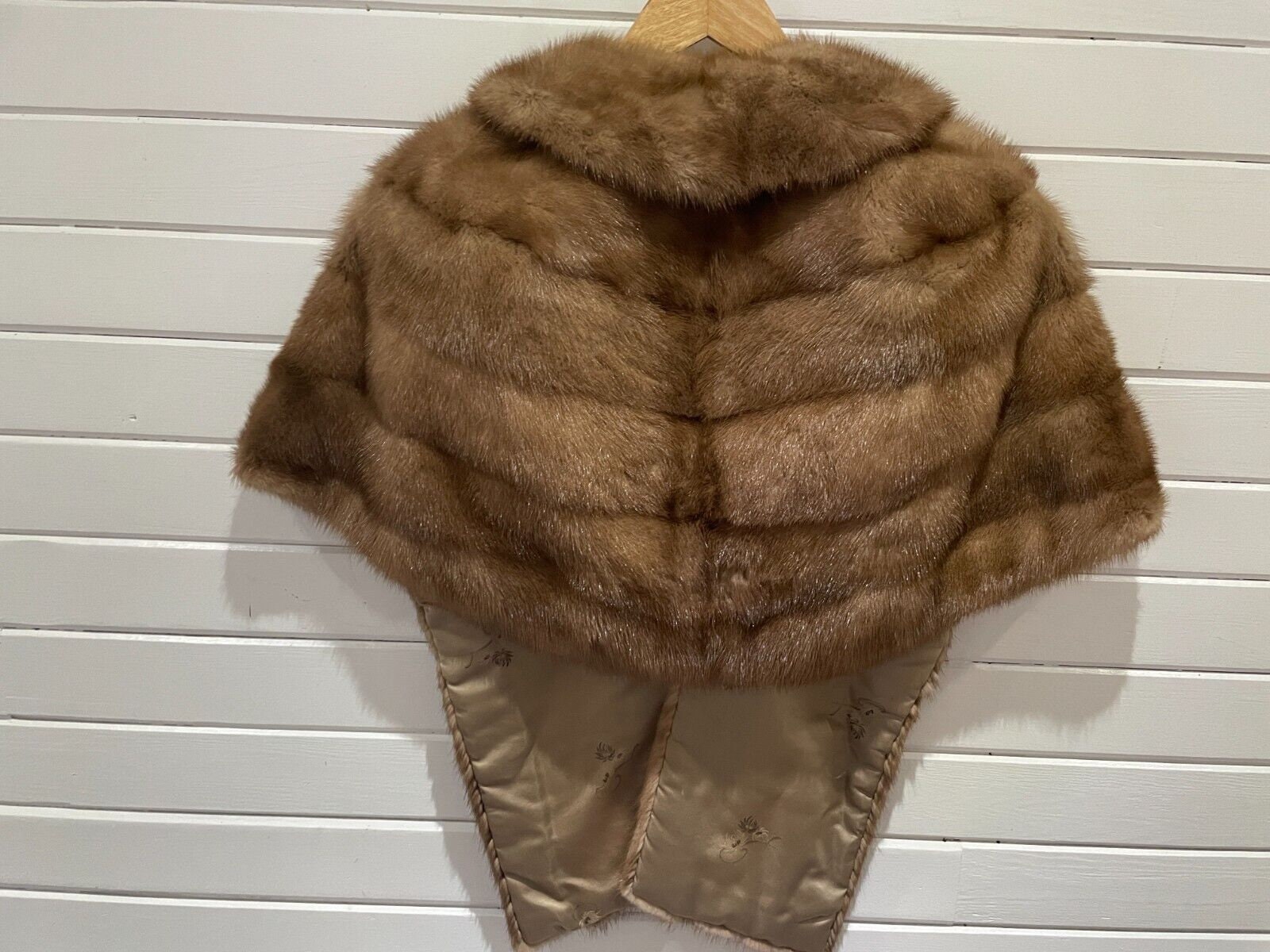 Vintage Stole Mink Fur Shawl Coat Cape Wrap Brown Women's Pockets ...